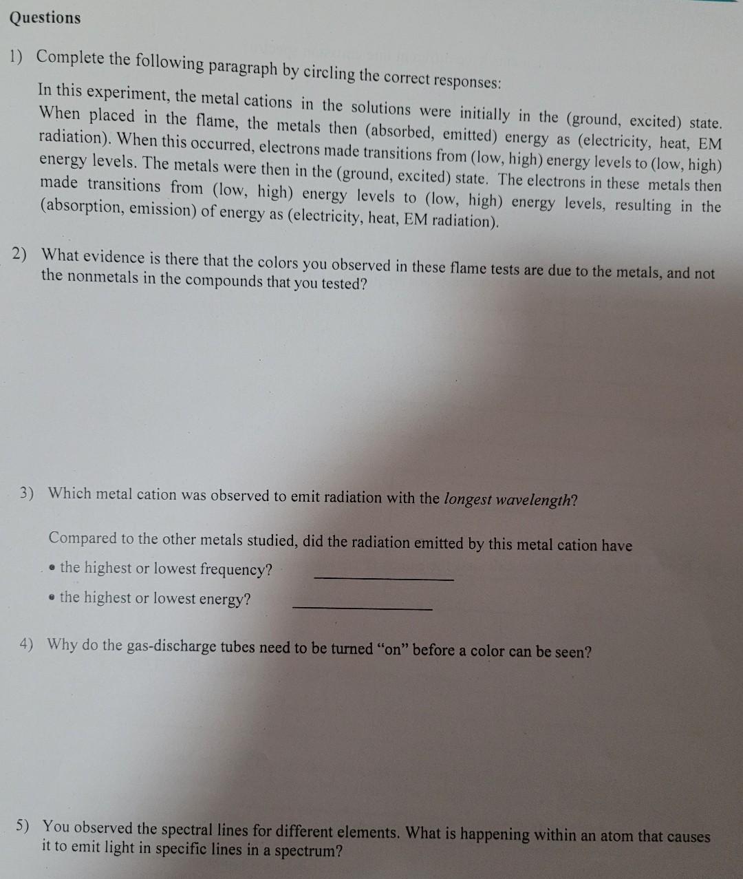 Solved Name: Lab Partner: Chem 105/110 Section: Experiment | Chegg.com
