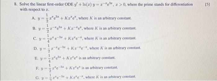 Solved 8 Solve The Linear First Order Ode