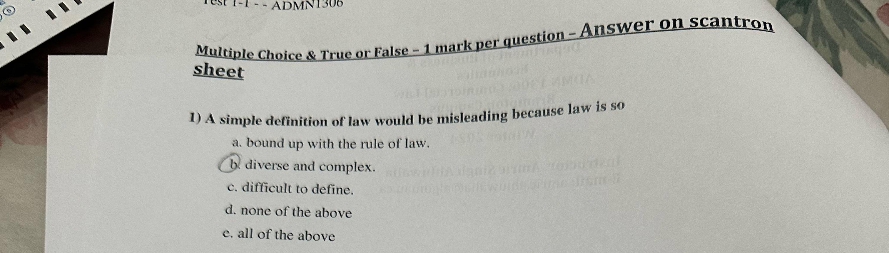 Solved Multiple Choice & True or False - 1 ﻿mark per | Chegg.com