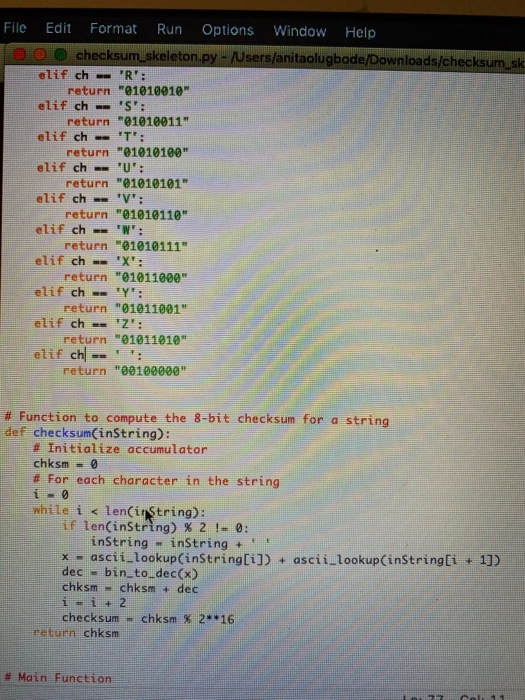 Solved how to modify this 16 bit checksum that takes a | Chegg.com