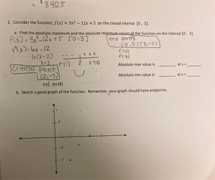 Solved 33412.5 2. Consider the function, f(x) = 3x2 - 12x +5 | Chegg.com