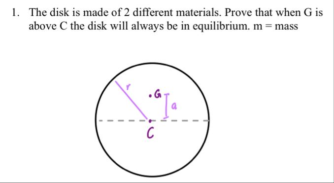 Solved The disk is made of 2 ﻿different materials. Prove | Chegg.com