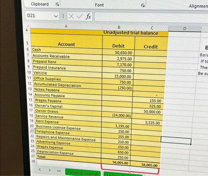 Solved D21 4 Clipboard 5 :X fx A Account 6 Cash 7 Accounts | Chegg.com