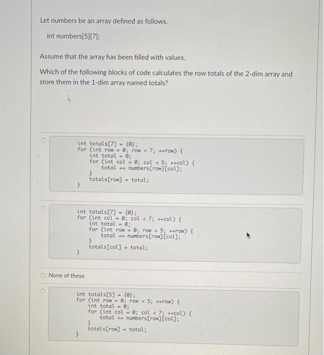 Solved Let numbers be an array defined as follows. int | Chegg.com