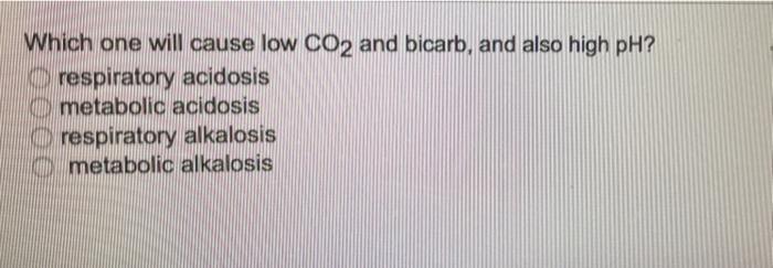 Solved Which one will cause low CO2 and bicarb, and also | Chegg.com