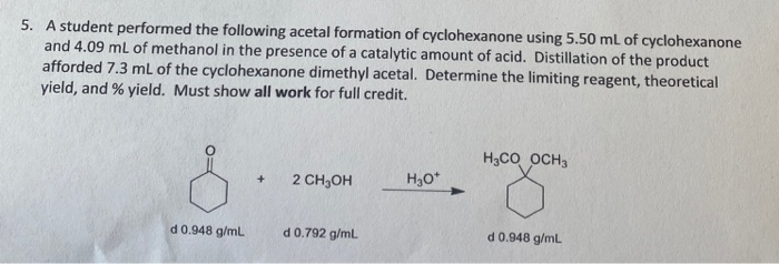 Solved 5. A student performed the following acetal formation | Chegg.com