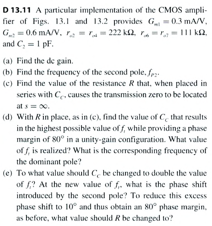 Solved D 13.11 ﻿A particular implementation of the CMOS | Chegg.com