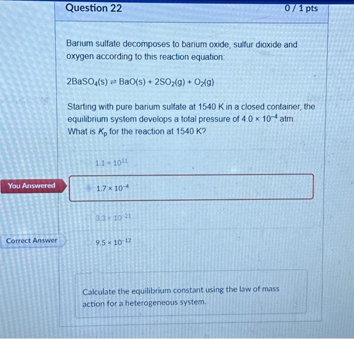 Solved Barium sulfate decomposes to barium oxide, sulfur | Chegg.com