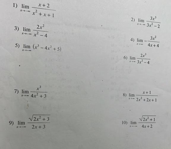 Solved 1) limx→−∞x2+x+1x+2 3) limx→−∞x2−42x2 2) | Chegg.com