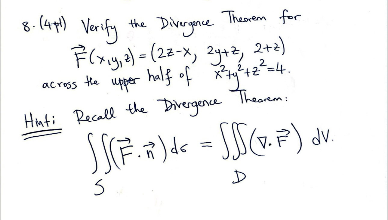 Solved (4pt) ﻿Verify the Divergence Theorem | Chegg.com