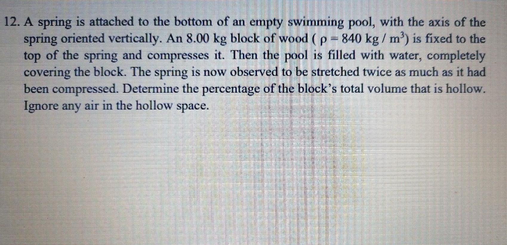 Solved 12. A spring is attached to the bottom of an empty | Chegg.com