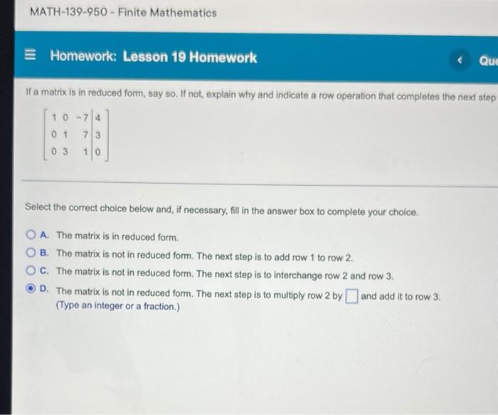 Solved MATH-139-950- Finite Mathematics = Homework: Lesson | Chegg.com