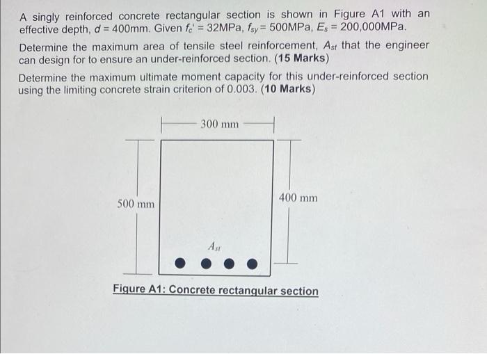 Solved A singly reinforced concrete rectangular section is | Chegg.com