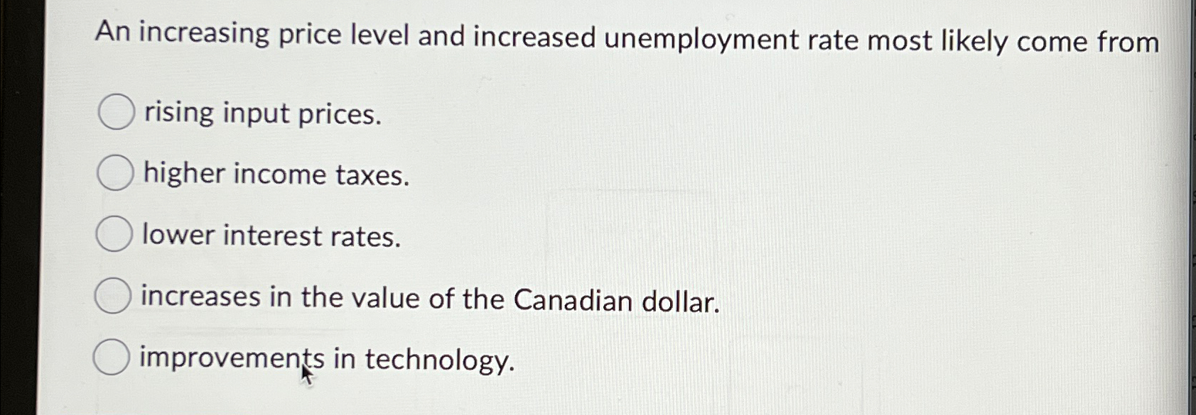 Solved An increasing price level and increased unemployment | Chegg.com