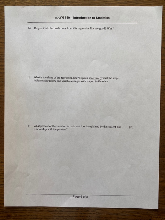 Solved MATH 140 - Introduction to Statistics Regression | Chegg.com