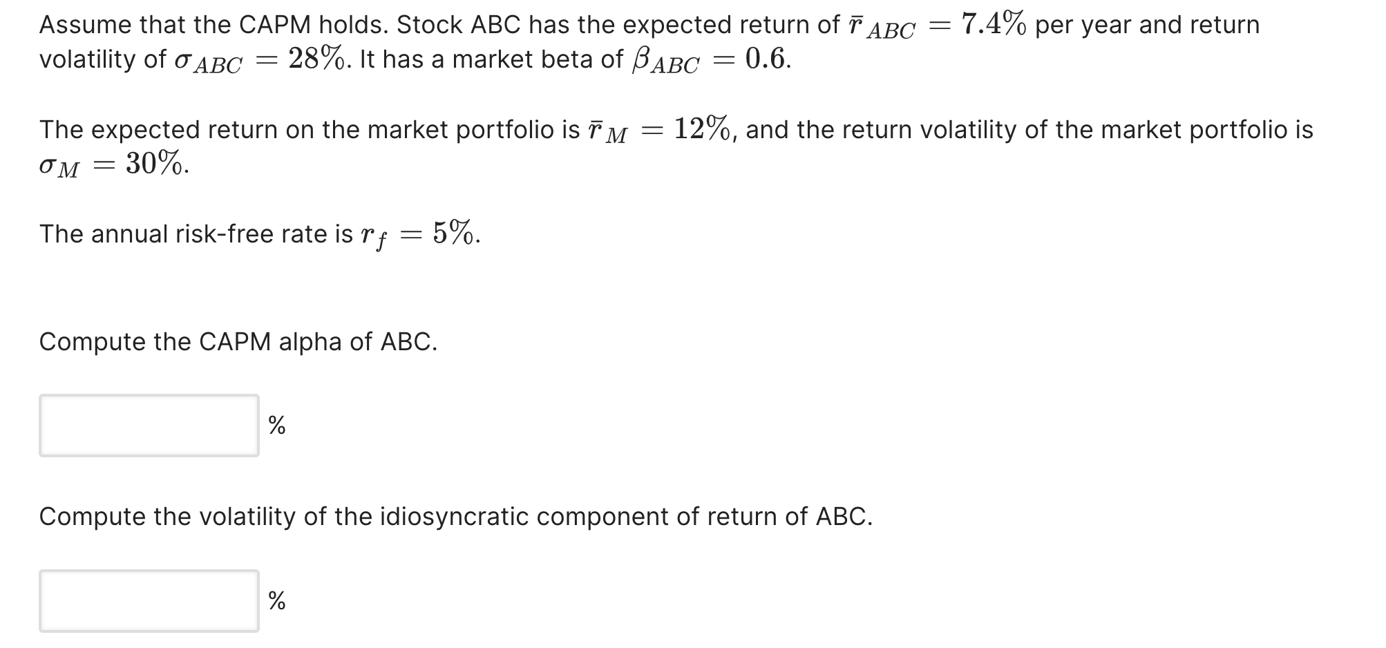 Solved Assume that the CAPM holds. Stock ABC has the | Chegg.com