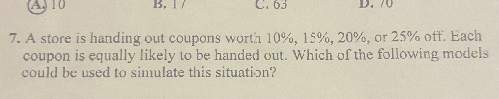 Solved A store is handing out coupons worth 10%,15%,20%, ﻿or | Chegg.com