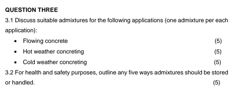 Solved QUESTION THREE3.1 ﻿Discuss suitable admixtures for | Chegg.com