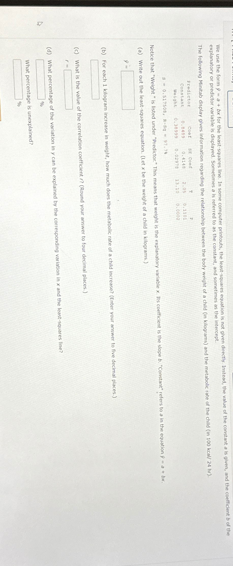 Solved explanatory or predictor variable is displayed. | Chegg.com