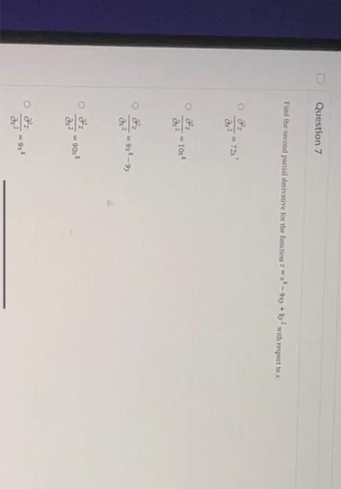 Solved Find the second partial derivative for the function | Chegg.com