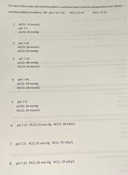 Solved For each of the cases, tell what the patient's | Chegg.com