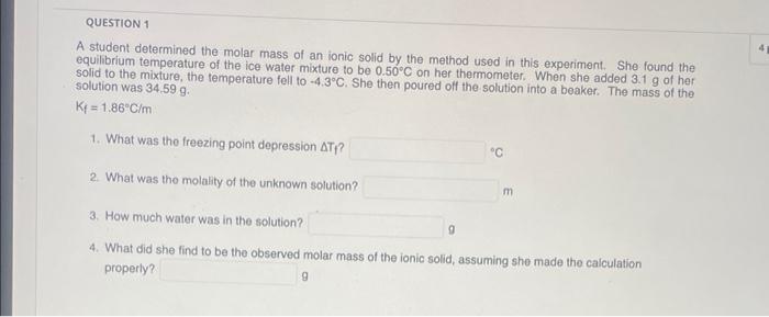 Solved A student determined the molar mass of an ionic solid | Chegg.com