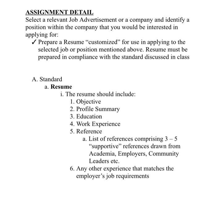 Solved ASSIGNMENT DETAIL Select a relevant Job Advertisement | Chegg.com