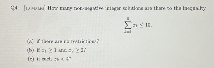 Solved Q4. [10 MarKs] How many non-negative integer | Chegg.com