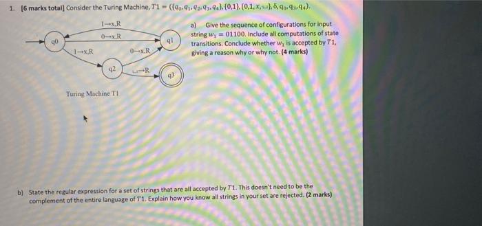 Solved 1. [6 marks total] Consider the Turing Machine, 71 - | Chegg.com