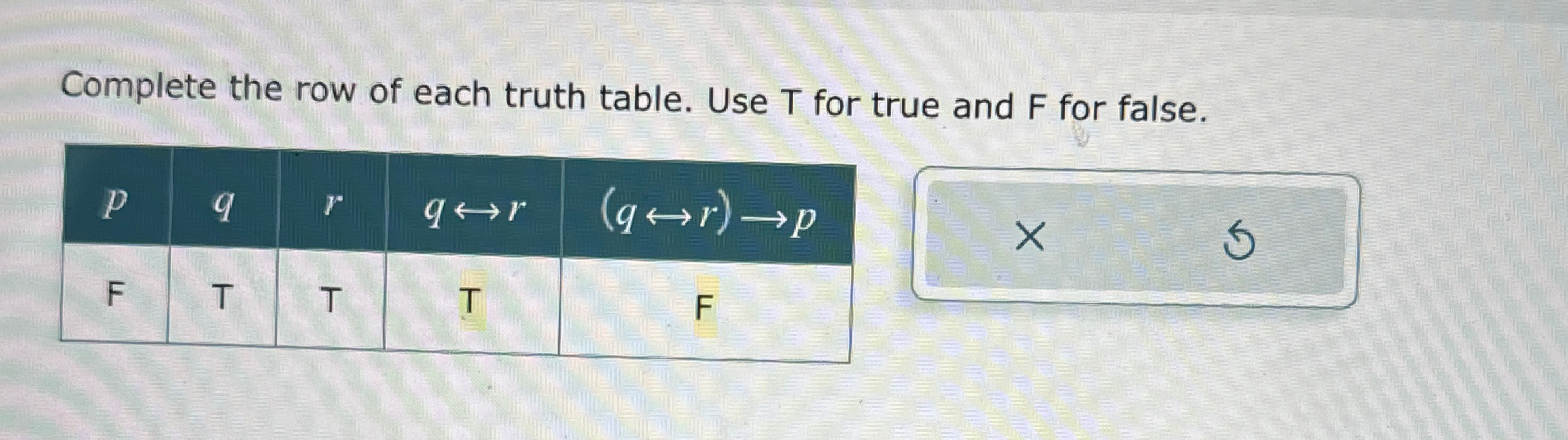 Solved Complete the row of each truth table. Use T ﻿for true | Chegg.com