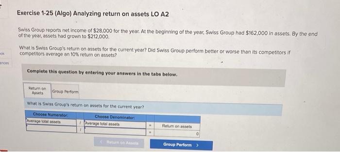 Solved Exercise 1−25 (Algo) Analyzing return on assets LO A2 | Chegg.com