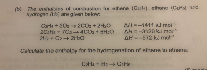 Solved (b) The enthalpies of combustion for ethene (C2H4), | Chegg.com