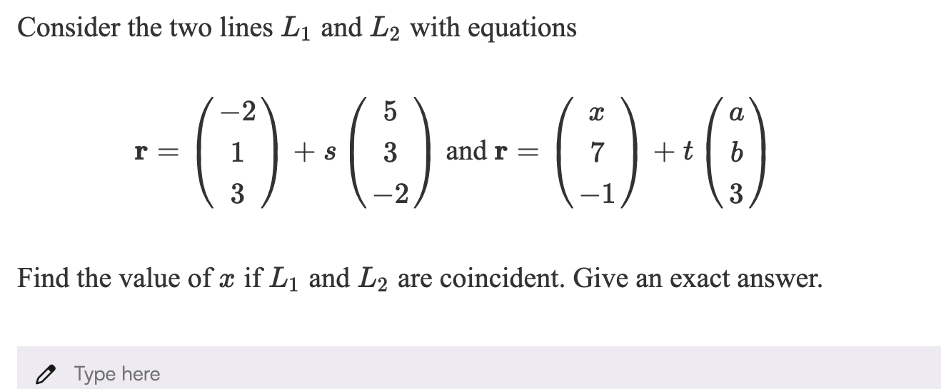 Solved Consider the two lines L1 ﻿and L2 ﻿with | Chegg.com