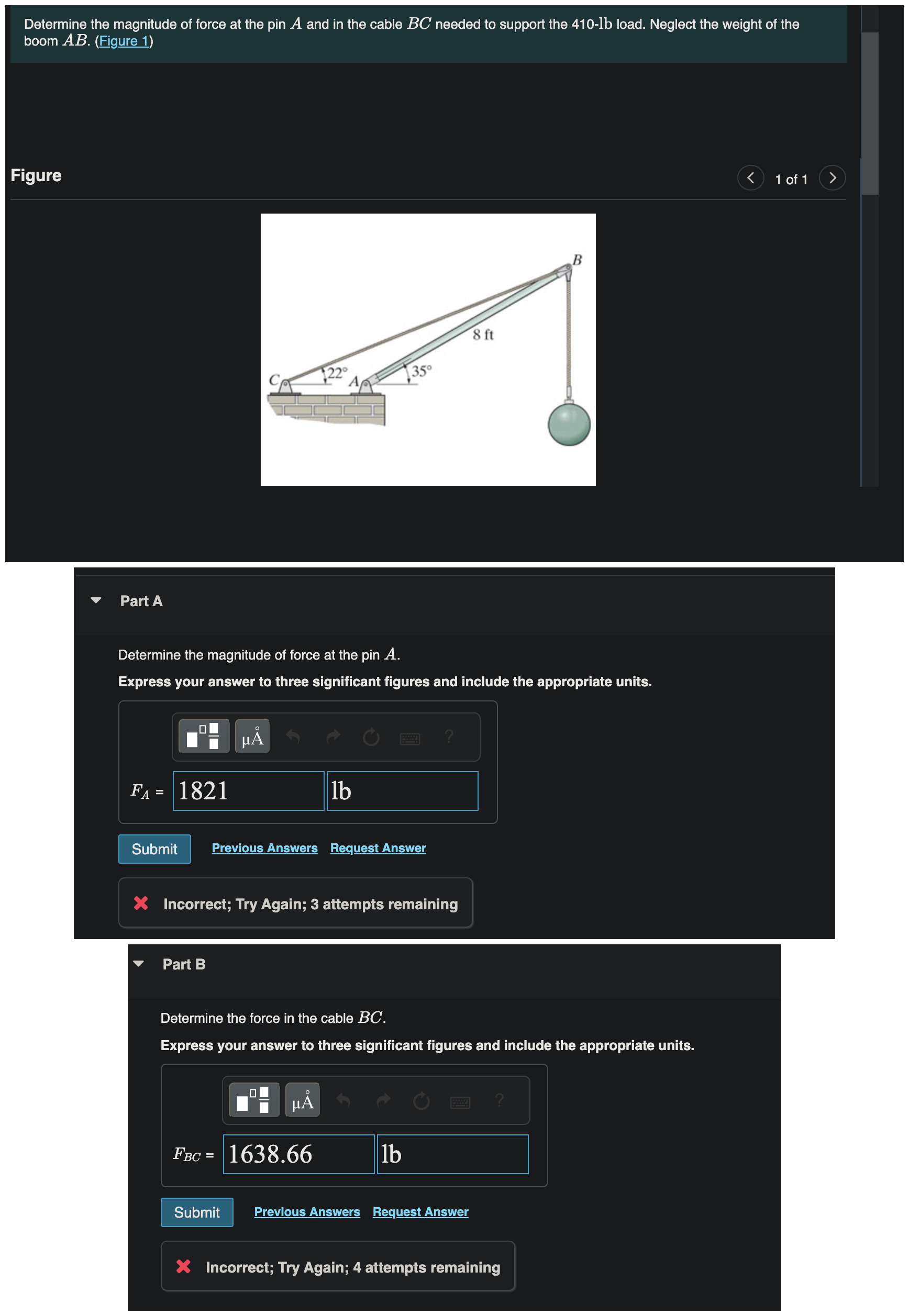 Solved Determine the magnitude of force at the pin | Chegg.com