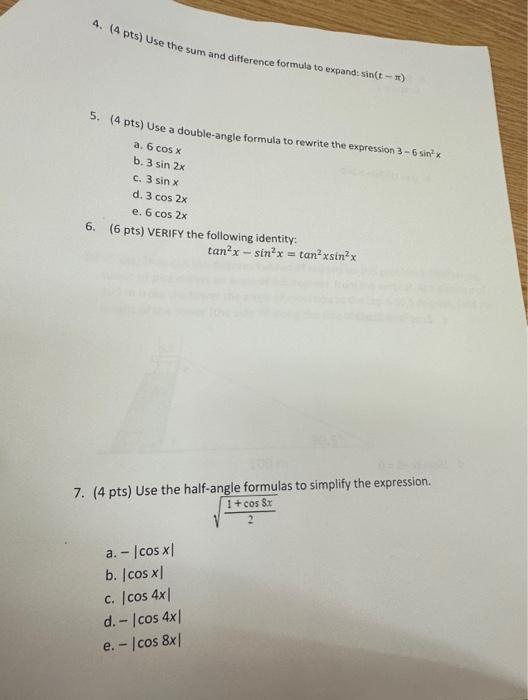 Solved 4. (4pts)USe the sum and difference formula to | Chegg.com