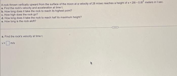 Solved A rock thrown vertically upward from the surface of | Chegg.com