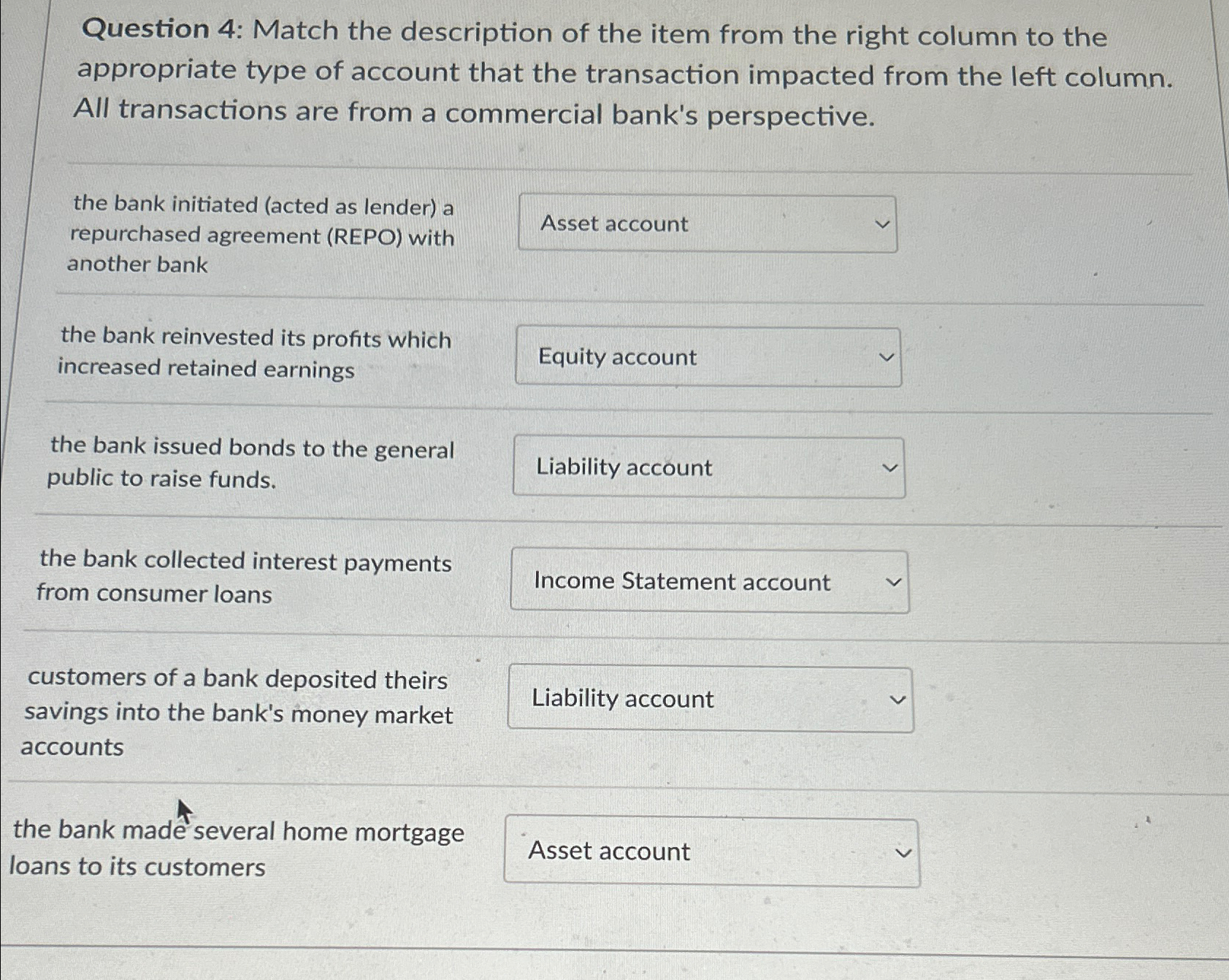 Solved Question 4: Match the description of the item from | Chegg.com