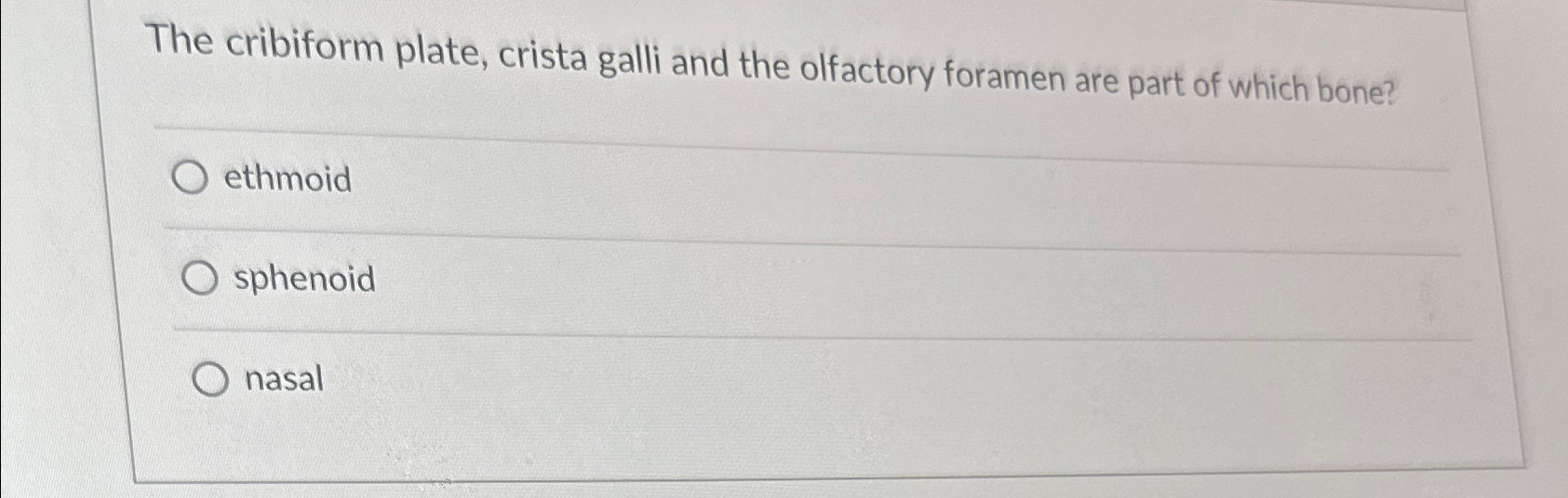 Solved The cribiform plate, crista galli and the olfactory | Chegg.com