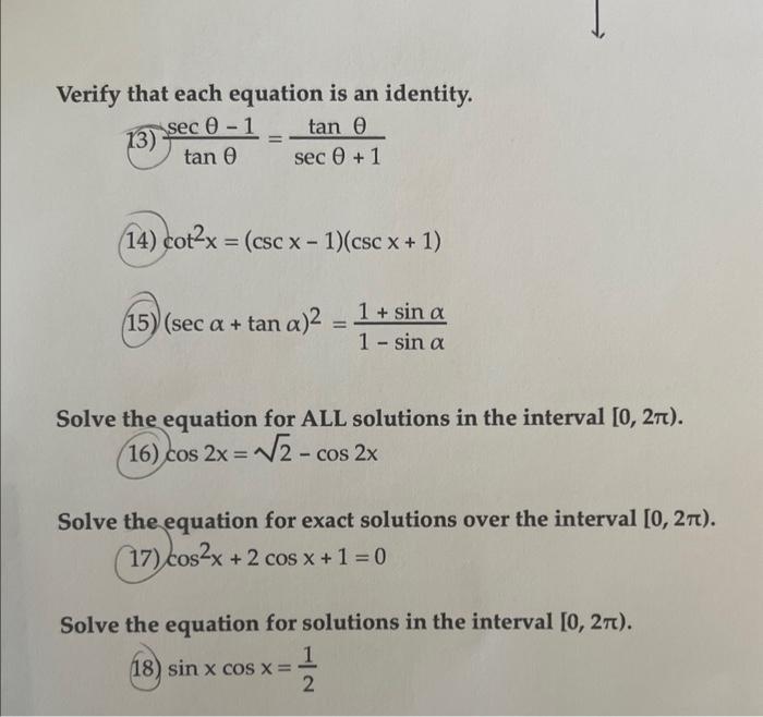 Solved Verify that each equation is an identity. 13) | Chegg.com