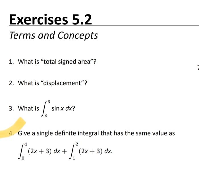 Solved 1. What is "total signed area"? 2. What is | Chegg.com