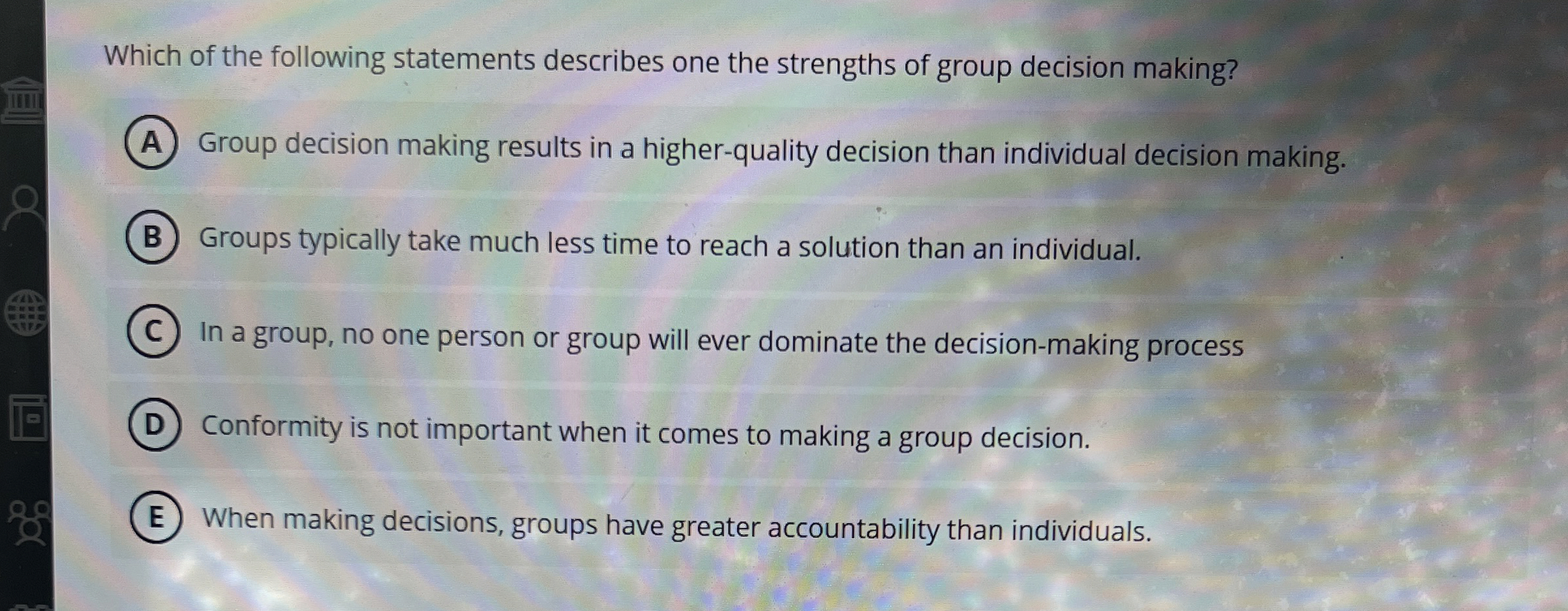 Solved Which of the following statements describes one the | Chegg.com