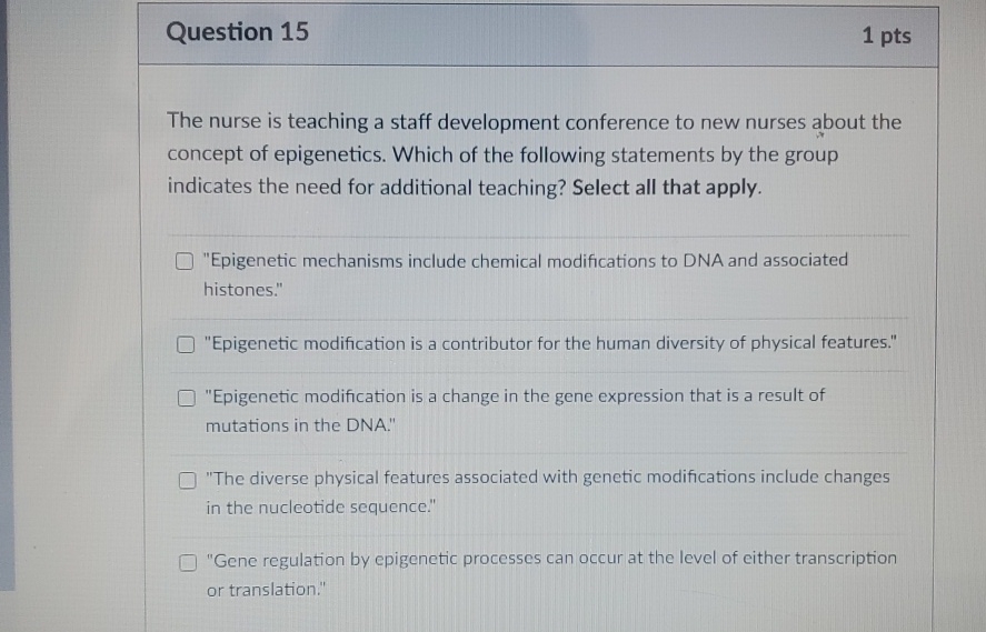 Solved Question 151 ﻿ptsThe nurse is teaching a staff | Chegg.com