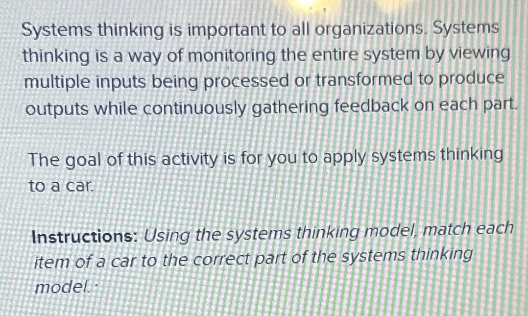 Solved Systems thinking is important to all organizations. | Chegg.com