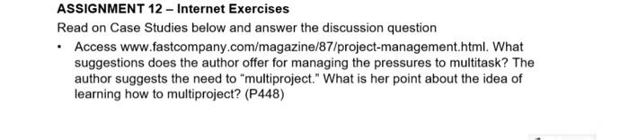 Solved ASSIGNMENT 12 - Internet Exercises Read on Case | Chegg.com