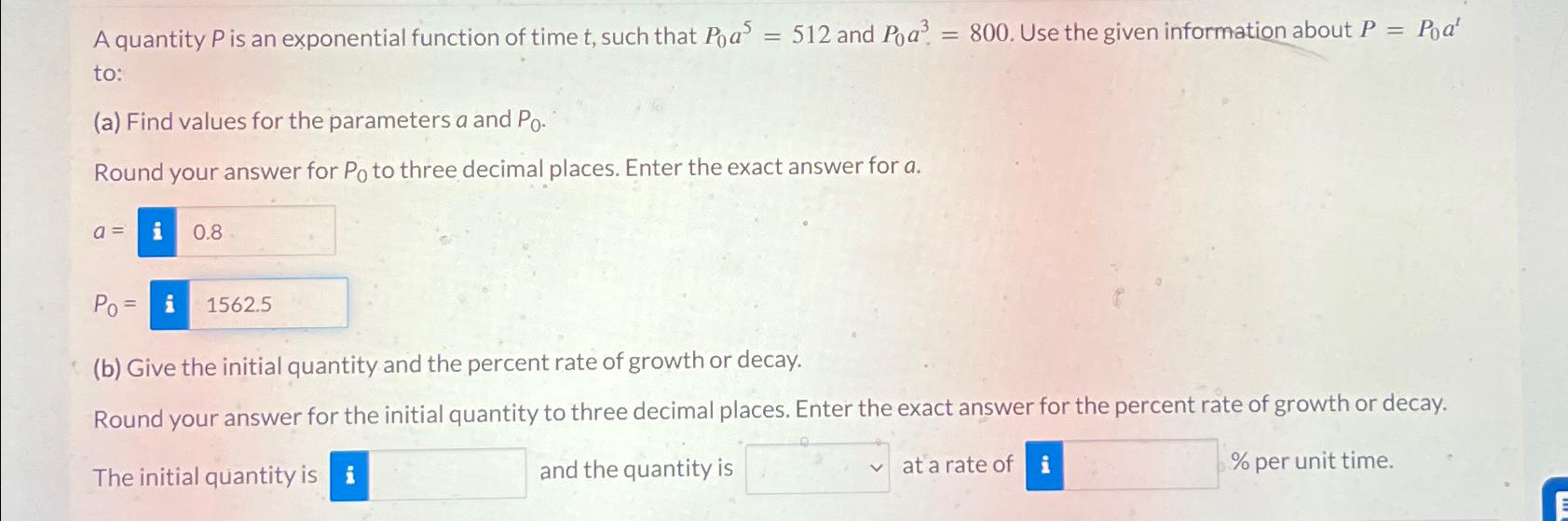 Solved A quantity P ﻿is an exponential function of time t, | Chegg.com