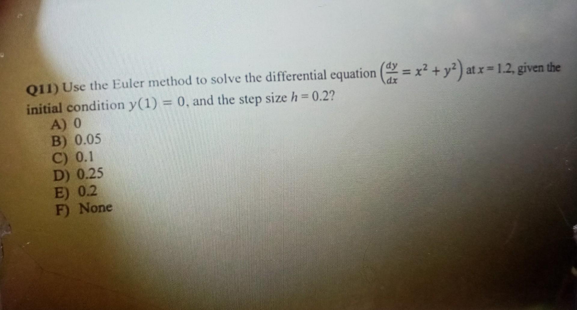 Solved Q11) Use the Euler method to solve the differential | Chegg.com