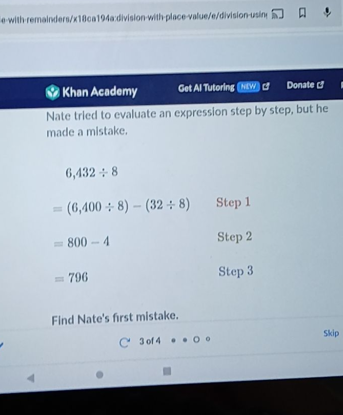 Solved Nate tried to evaluate an expression step by step, | Chegg.com