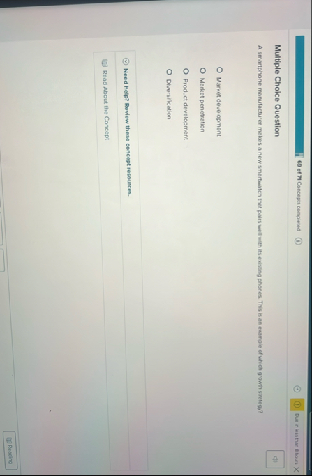 Solved 69 ﻿of 71 ﻿Concepts completedDue in less than 8 | Chegg.com