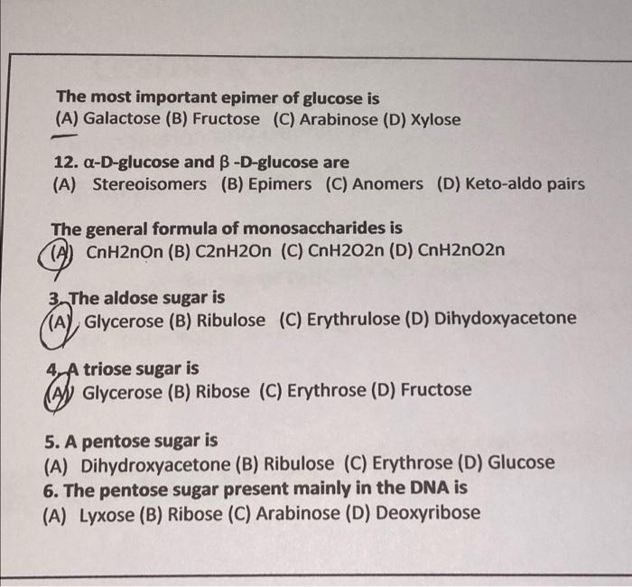 Solved The most important epimer of glucose is (A) Galactose | Chegg.com