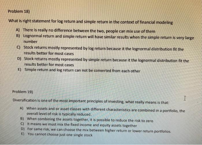 Solved Problem 18) What is right statement for log return | Chegg.com